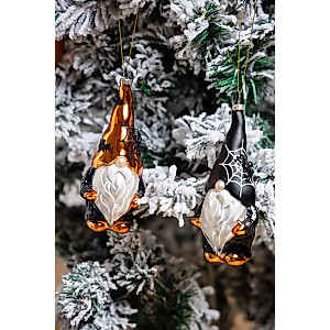 Set of 2 Hand Blown Glass Halloween Gnomes Ornaments for Christmas Tree Decorations, Hanging Glass Halloween Gnome Christmas Ornaments