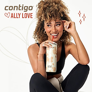 Contigo x Ally Love Stainless Steel Vacuum-Insulated Tumbler w/Straw, Autoclose Tech, Easy Clean Lid, Leak-proof Drinking, Keeps Drinks Cold 20hours, BPA Free, 24oz., Streeterville 2.0, Oatmilk