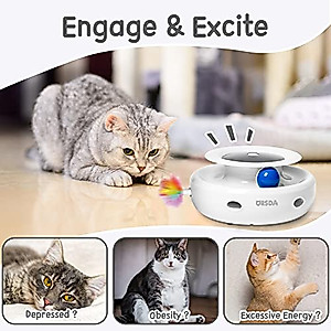 ORSDA Cat Toys 2in1 Interactive Cat Toys for Indoor Cats, Timer Auto On/Off, Cat Toy Balls & Ambush Feather Electronic Cat Toy, Cat Entertainment with 6pcs Feathers, Dual Power Supplies Cat mice Toy