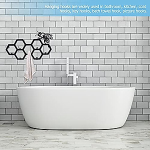 Cabilock 1pc Holder Multi- for Hook Hexagon Towels Rack Hanging Organizer Mounted Dog Wall Scarves Pattern Wooden Craft Household Metal Black Rustic Honeycomb Bedroom Key