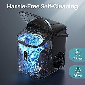 FREE VILLAGE Nugget Ice Maker Countertop, Pebble Machine with Soft Chewy Pellet Ice, 10,000pcs/33Lbs/Day, Self-Cleaning, Quiet & Easy to Us, Portable for Home Kitchen Bar Party Stainless Steel Black