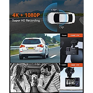 Kingslim D1 pro Dual Dash Cam 4K Record Inside - Front and Inside Dash Camera GPS WiFi for Cars Uber Truck, Dashcam with Infrared Night Vision, G-Sensor, Loop Recording(Upgraded Version)