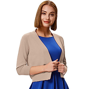 GRACE KARIN Women's Classic Sweaters Plus Size Open Front Shrug Cropped Bolero Jacket for Cocktail Party Dress(Khaki,XXL)