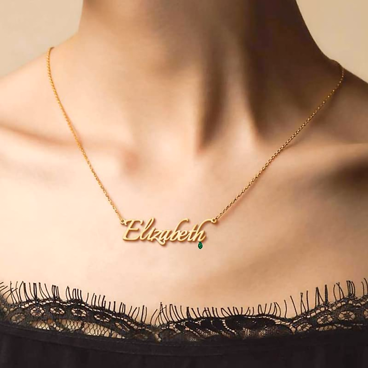 MOLICACI 10K Gold Name Necklace Personalized for Women, 10K/14K/18K Solid Gold Birthstone Name Cable Necklace Custom Any Name, for Women Mom