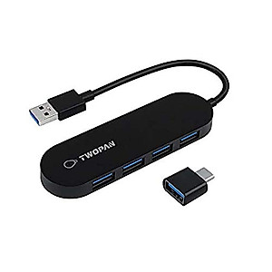 TWOPAN 4-Port USB 3.0 Hub, Ultra Slim USB Multiport Adapter for Laptop, Desktop, Mac, Surface Pro, XPS, Mouse, Keyboard, Flash Drive, U Disk, Printer - Plug and Play, High-Speed Data Transfer