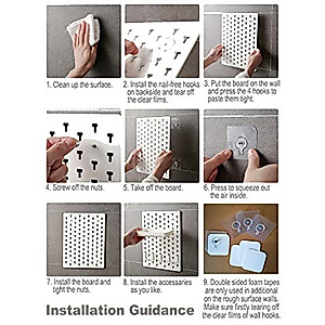 iiDesign Decorative Plastic Pegboard, EZ Mount Wall Shelf for Living Room Bathroom Kitchen Office, Wall Decor Storage Organizer (Grey)