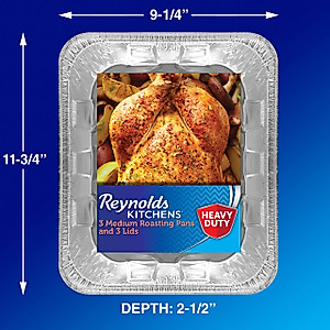 Reynolds Kitchens Heavy Duty Aluminum Pans for Roasting with Lids, 12x9 Inch, 2 Count (Pack of 3)