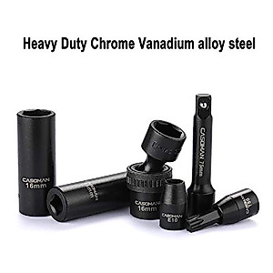 CASOMAN 87 Pcs 3/8" Drive Master Impact Socket Set, SAE&Metric Standard,Deep,Swivel Sockets,Cr-MO Steel, Includes Star and Inverted Star Socket, Imapct Universal Joint, Extension Bars