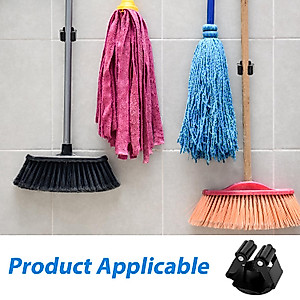 NQEUEPN 4pcs Hanging Mop And Broom Holder, Magnetic Broom Holder Heavy Duty Mop Holder Broom Holder No Drill Broom Storage Rack Black Mop Rack Wall Mount for Laundry Garage Kitchen Garden Bathroom
