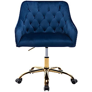 Yoluckea Velvet Desk Chair Blue Office Chair Height Adjustable, Blue Desk Chair Vanity Chair for Makeup Room Cute Desk Chair with Wheels, Home Office Desk Chairs Blue Velvet Chair Accent Swivel Chair