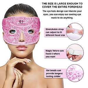 CONBELLA Ice Face Mask for Woman Man, Hot or Cold Gel Bead Ice Mask for face with Eye Holes & Soft Plush Backing, Ice Gel Freezer Eye Mask for Puffy Eyes, Redness, Headaches, Stress (#43 Green)