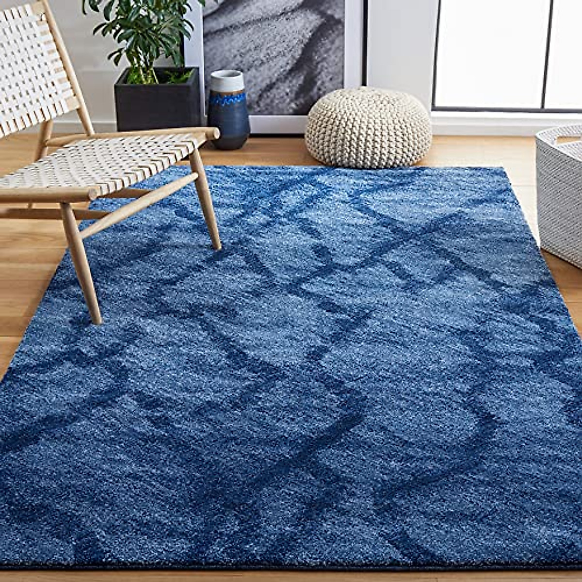 SAFAVIEH Retro Collection 3' x 5' Blue / Dark Blue RET2144 Modern Abstract Non-Shedding Living Room Bedroom Accent Rug