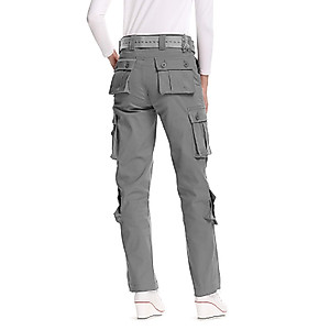 Mesinsefra Women's Cargo Pants Camping Pants Cotton Work Casual Loose Fit Trousers with Multi Pockets Grey 6