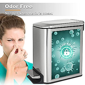 LAISU 6L/1.6Gal Stainless Steel Trash Can with Lid Soft Close, Removable Inner Wastebasket, Slim Small Garbage Can, Step Trash Bin for Bathroom Bedroom Office, Anti-Fingerprint Finish, Silver