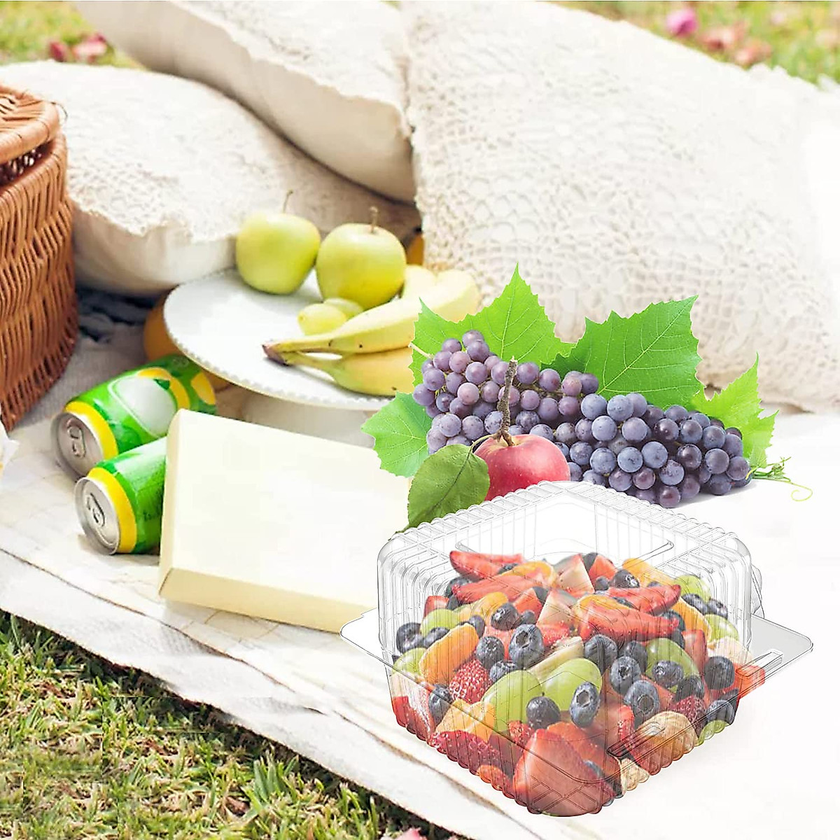 120 Pcs Clear Plastic Hinged Take Out Containers Disposable Clamshell Food Cake Containers with Lids 5.3 x 4.7 x 2.8 inch for Dessert, Cakes Slice, Cookies, Salads, Pasta, Sandwiches