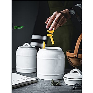 COCOYA 10cup/85oz Large Ceramics Jar with Lid,Big Dry Food Storage Canister Container Porcelain Kitchen Countertop Pantry Farmhouse Round Heavy Store Candy Bean Flour Snacks Cookie Cereal (White)