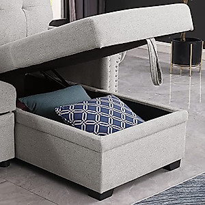 Alexent 3-Seat Classic Fabric Convertible Sleeper Sectional Sofa with Pull-Out Bed, Storage Chaise Lounge Space Saving for Apartment, Living Room, Home Office, Guest Room -Light Gray