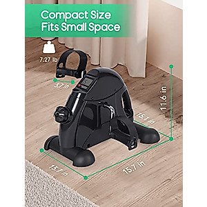 FEIERDUN Mini Exercise Bike, Under Desk Bike Pedal Exerciser Portable Foot Cycle Arm & Leg Peddler Machine with LCD Screen Displays (VC Black)