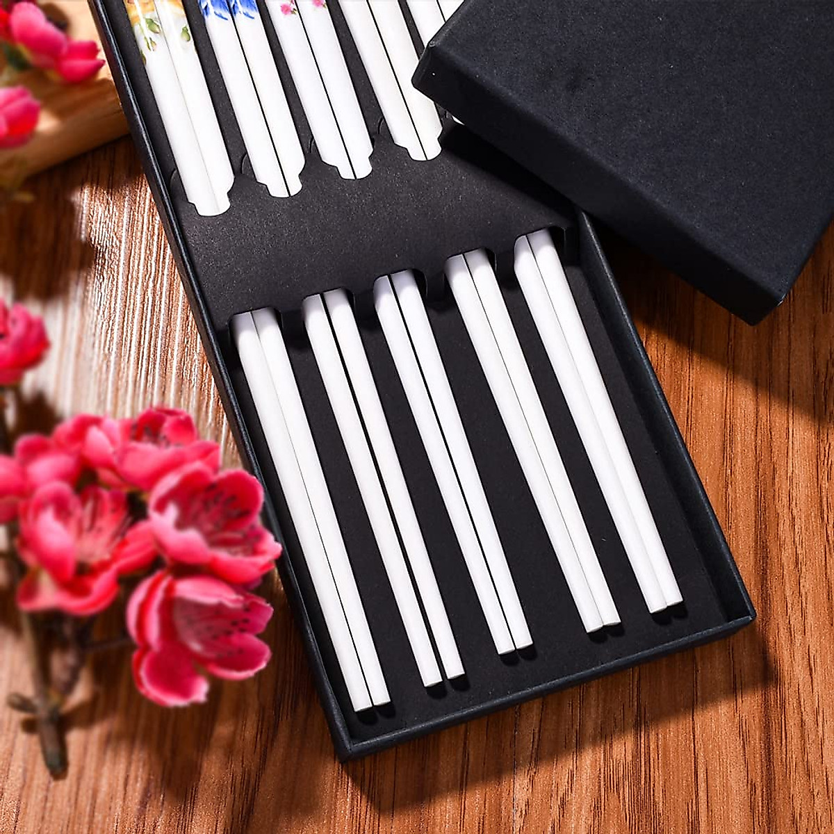 5 Pairs Porcelain Chopsticks, 9.5 Inch High-grade Bone Chopsticks, Reusable Dishwasher Safe