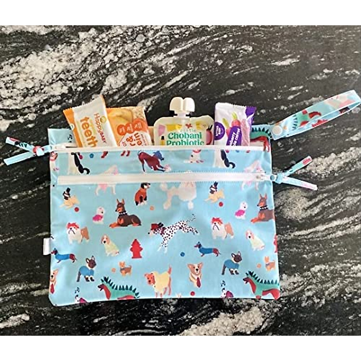 BapronBaby Dog Dress-Up Wet Dry Bag - Waterproof Two Zipper Pockets - Reusable for Mealtime, Diapers, Stroller, Snacks, Swimsuits - Machine Washable - 11" x 9"