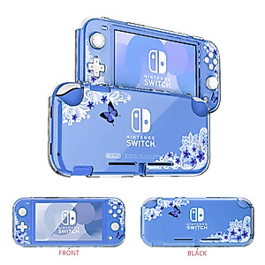 DLseego Purple Butterfly Flower Floral Switch Lite Protective Case Clear 2-Piece Split Full Wrap PC Hard Shell Anti-Scratch All-Round Protection Cover for Switch 2019 Model