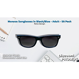 DISCOUNT PROMOS Custom Monaco Sunglasses Set of 100, Personalized Bulk Pack - Reusable, Perfect for Party, Beach, Pool, Outdoor Events - Black Blue