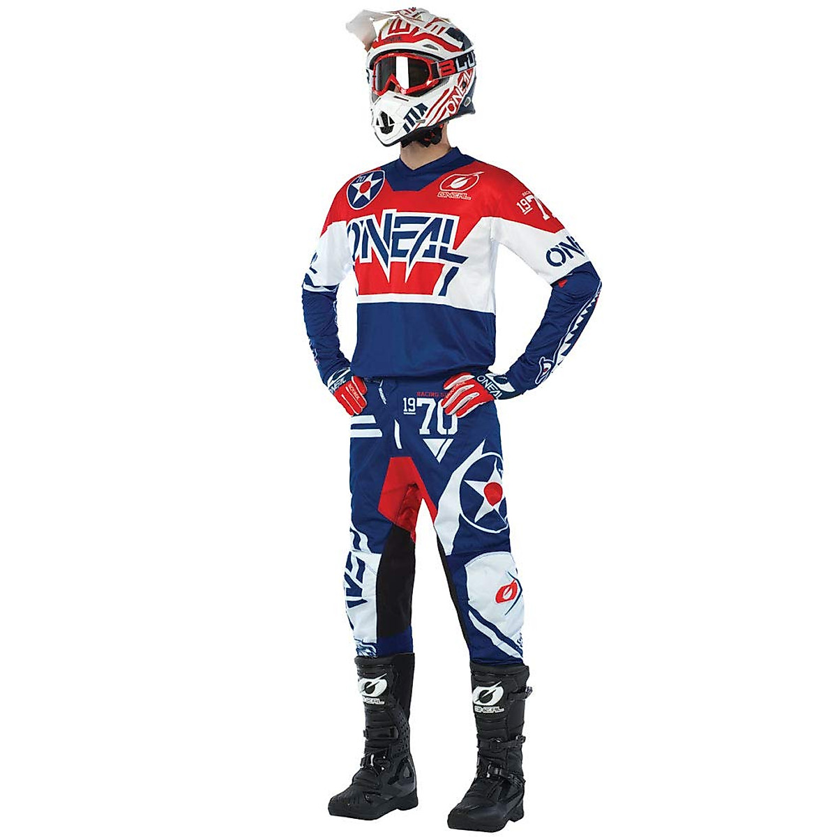 MX Outfit O'Neal Element Warhawk Blue/Red Kids/Youth (12/14 (26)/Large) Protective Pants Jersey bundle motocross dirt bike set