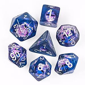 Cusdie 7-Die DND Dice, Polyhedral Dice Set Filled with Eyeball, for Role Playing Game Dungeons and Dragons D&D Dice MTG Pathfinder (Purple Eyeball)