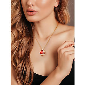 CDE Love Heart Pendant Necklaces for Women Silver Tone Rose Gold Tone Birthstone Christmas Jewelry Gifts for Women Birthday/Anniversary Day/Valentine's Day (Crystals, Rose Gold Plated-01 & 07-January & July Ruby Red Siam Garnet)
