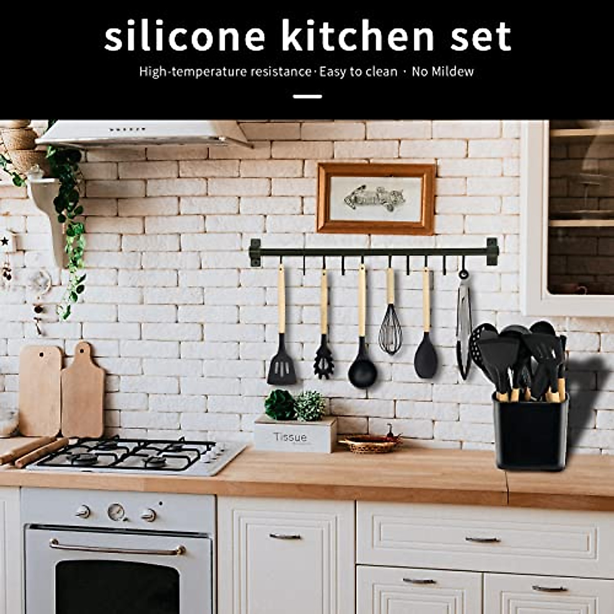 Kitchen Tools Silicone Kitchenware 13 Piece Sets Non-Stick Pot Spatula Kitchen Tools Cooking Spatula Set (black)(BPA Free)