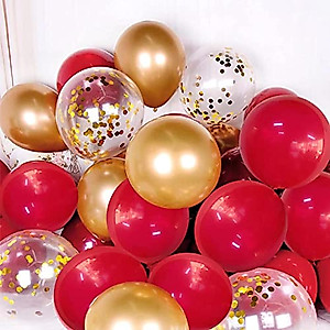 NISOCY Red Gold Confetti Balloons Garland Arch Kit, 120 PCS 12in 10in 5in Latex Metallic Gold Red Confetti Balloons for Birthday Wedding, Anniversary, Celebrations, Valentine's Day Party Decoratio