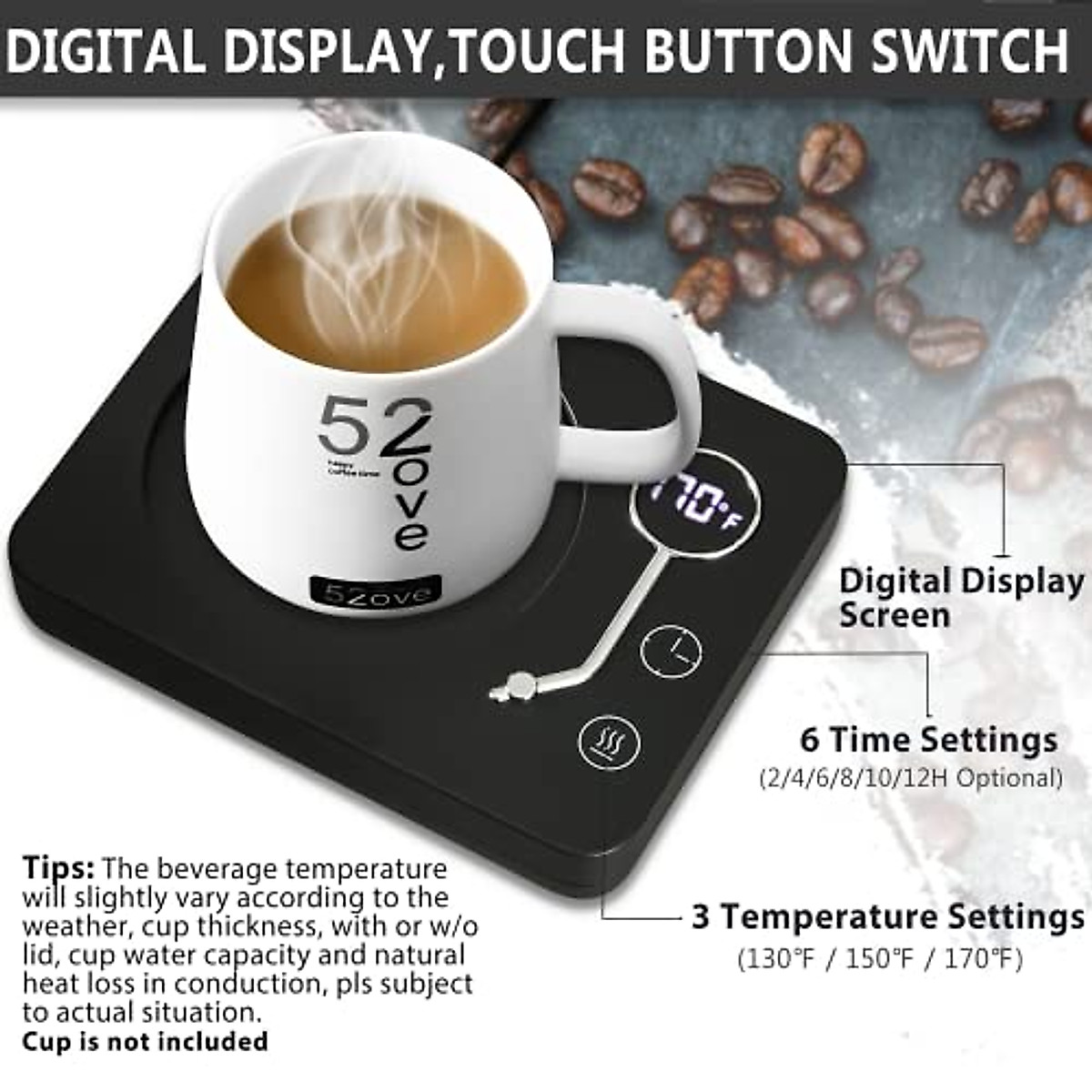 Mug Warmer - Coffee Mug Warmer for Desk - Auto Shut Off Coffee Warmer with 2-12Hrs Timer and 3 Temperature Setting, Portable Cup Warmer for Beverage, Coffee, Milk, Tea, Candle Wax, Ideal Xmas Gift