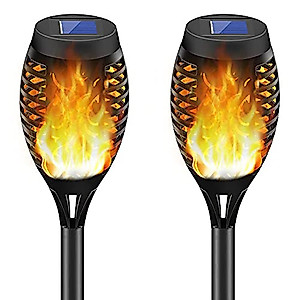 HomeyYee Solar Torch Light with Flickering Flame,2 Pack 12led Solar Tiki Torches Waterproof Landscape Decoration Flame Lights Outdoor for Garden Yard - Auto On/Off