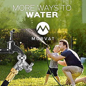 Morvat Heavy Duty Nickel Plated Brass 2 way Y Splitter Garden Hose Hexagonal Connector with Comfortable Grip Shut Off Valves, Adapter for Water Tap, Outlet, & Spigot, Includes 2 Extra Rubber Washers