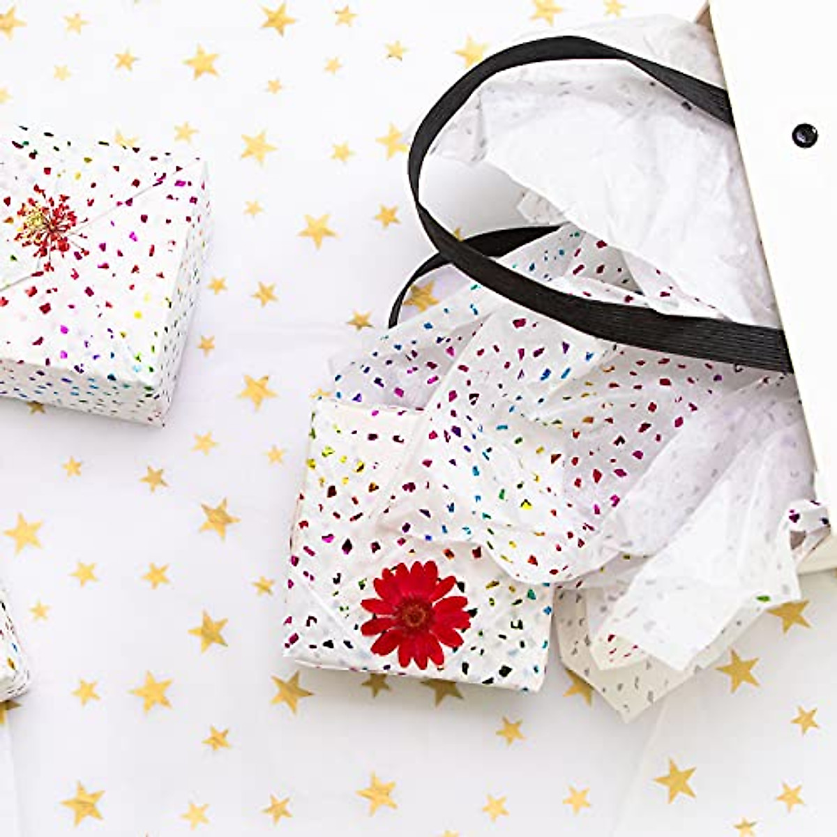 MR FIVE 25 Sheets Rainbow Tissue Paper Bulk,20" x 28",Glitter Tissue Paper for Gift Bags,Rainbow Sparkle on White Tissue Paper,Gift Wrapping Tissue Paper for Graduation,weddings,Birthday,Holiday Party