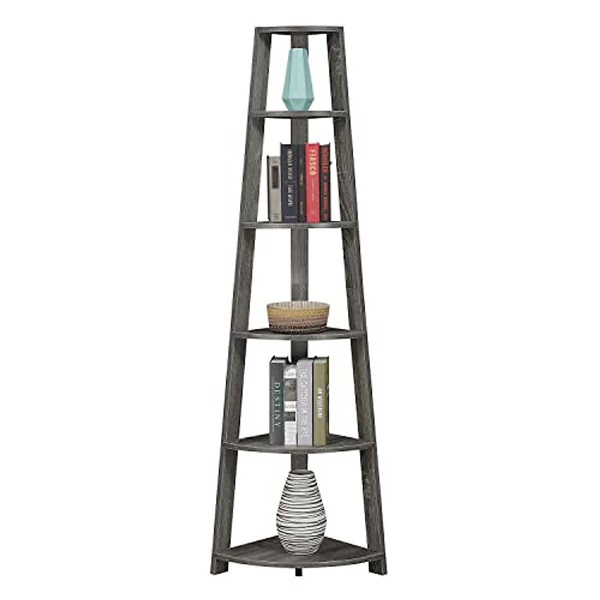 Convenience Concepts Newport 5 Tier Corner Bookcase, Weathered Gray