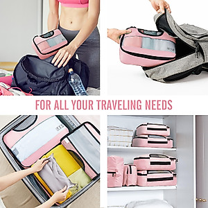 Veken 8 Set Packing Cubes for Travel, Suitcase Essentials Organizer Bags Set for Luggage, Road Trip Travel Accessories in 4 Sizes (Extra Large, Large, Medium, Small), Pink