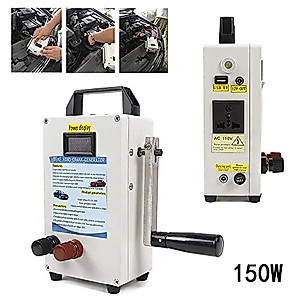 Portable Hand Crank Generator with Battery Display USB Charger, 150W Emergency Outdoor Travel Camping Phone Charger with Car Charging