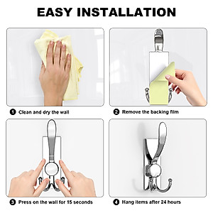 VINHOLD Metal Wall Mounted Towel Hooks, Self-Adhesive Coat Hooks with Tri Hooks for hanging towels, coats, hats, pans, Utility Hooks for bathrooms, bedrooms,kitchens(2 pack，glossy)