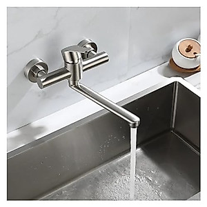 KMZSHPJNY Stainless Steel Kitchen Wall-Mounted Bathroom Bathtub Long spout Water Outlet 360-degree Rotating Sink Hanging Balcony Faucet, Brushed