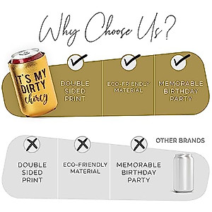 Dirty Thirty Decorations, 30th Birthday Can Coolers and 1 METALLIC Gold"It's My Dirty 30" Cooler, Set of 12, Black and Gold 30th Birthday Can Cooler, Perfect for Birthday Parties,Birthday Decorations!