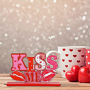 Fovths 4 Pack Valentine's Day Table Centerpiece Signs Wooden Table Decorations Happy Valentines Day Desktop Signs Love Kiss Me XOXO for Valentine's Day Anniversary Wedding Party Decors Gifts