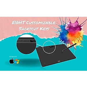 Adesso Large Graphics Drawing Tablet Pad 12 x 7 Inch 8192 Levels Battery-Free Pen, 8 Customizable Keys with Scroll Wheels, Compatible with PC/Mac/Android OS for Painting, Design & Online Teaching