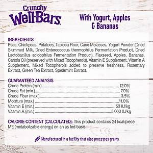 Wellness WellBars Natural Grain Free Crunchy Dog Treats, Yogurt, Apples & Banana, 45-Ounce Bag