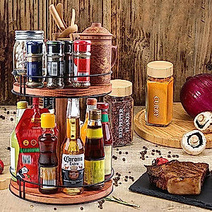 Lazy Susan Organizer, 2 Tier Wood Lazy Susan Turntable for Cabinet, 11 Inch Turntable Spice Rack Organizer for Pantry Kitchen Countertop Dining Table Storage