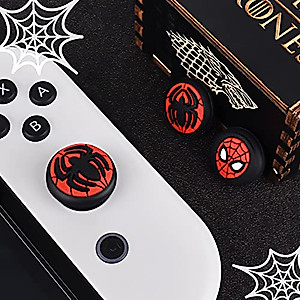 DLseego Spider Thumb Grips Caps for Switch/Switch Lite/Switch OLED Joy Con Cool Movie Comic Hero Console Analog Joystick Protective Cover Cartoon Button Cap 4PCS - Red and Black