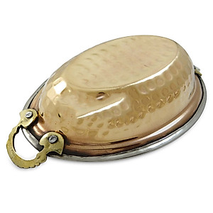 ibaexports Steel and Copper Oval Bowl Dish Tray Serving Ware Smooth Surface with Handles