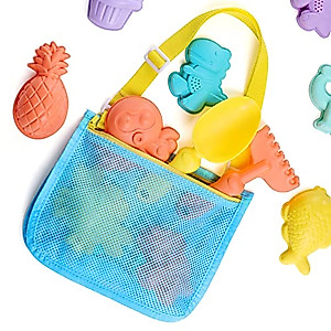 F-color Beach Toy Kids Beach Bag Shell Collecting Bag, Mesh Beach Bag Seashell Bag Net Bag for Sea Sand Pool Swim Beach Shell Accessories Beach Gifts for Kids Girls Boys, 3 Packs (Green, Blue, Pink)