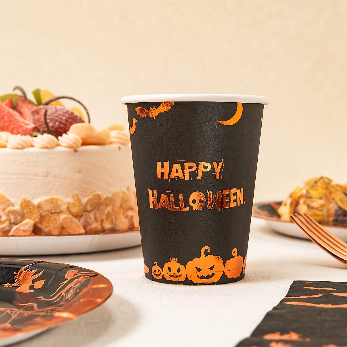 Crisky Happy Halloween Napkins Plates Cups Tableware Set of 24 for Halloween Party Decorations Halloween Party Supplies, Set of 24 (9" Plates,7" Plates, Luncheon Napkins, 9oz Cups)