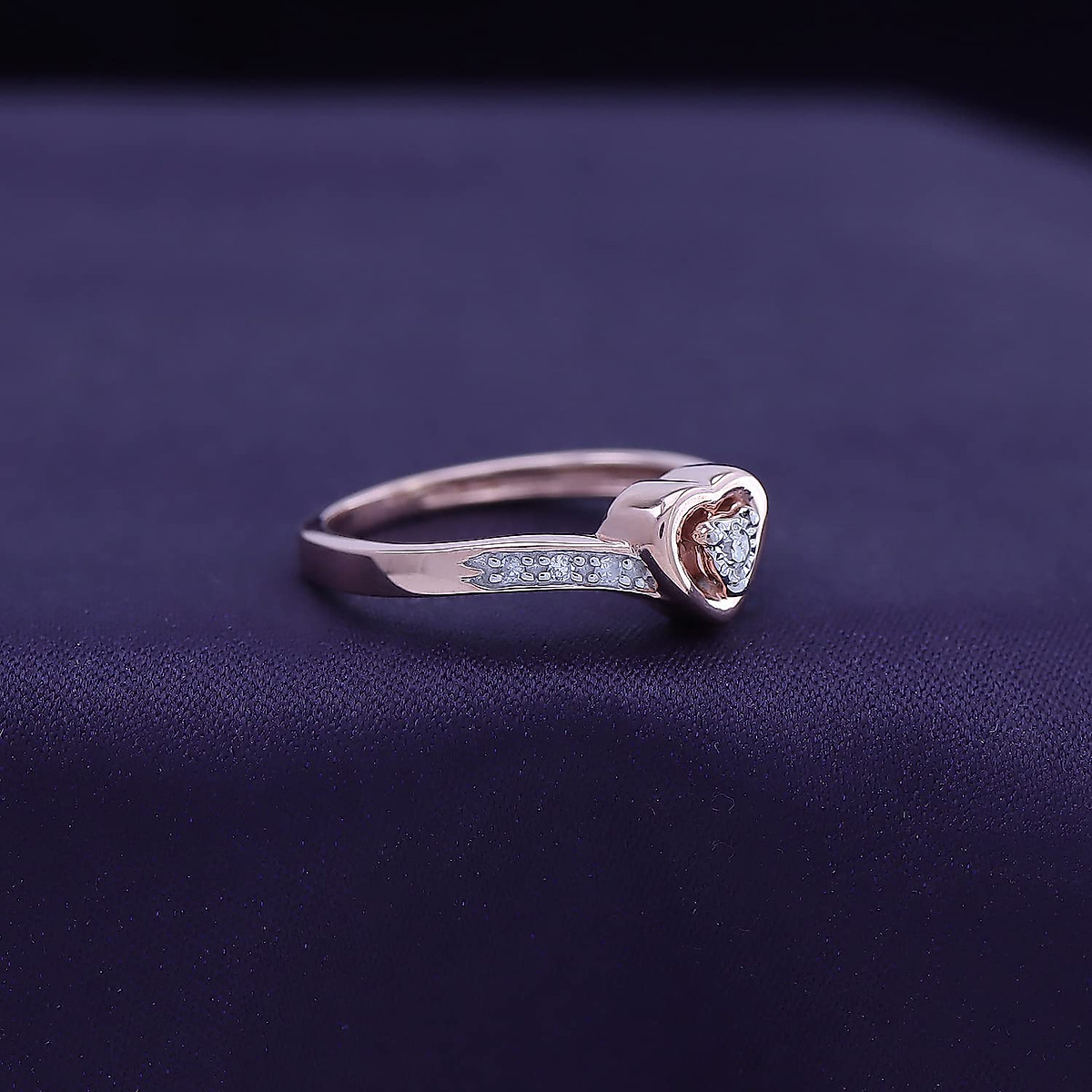 AFFY 14k Rose Gold Over Sterling Silver 1/20 Carat Round Cut Real Diamond In Heart Shaped Promise Ring Jewelry For Womens Ring Size-4.5…